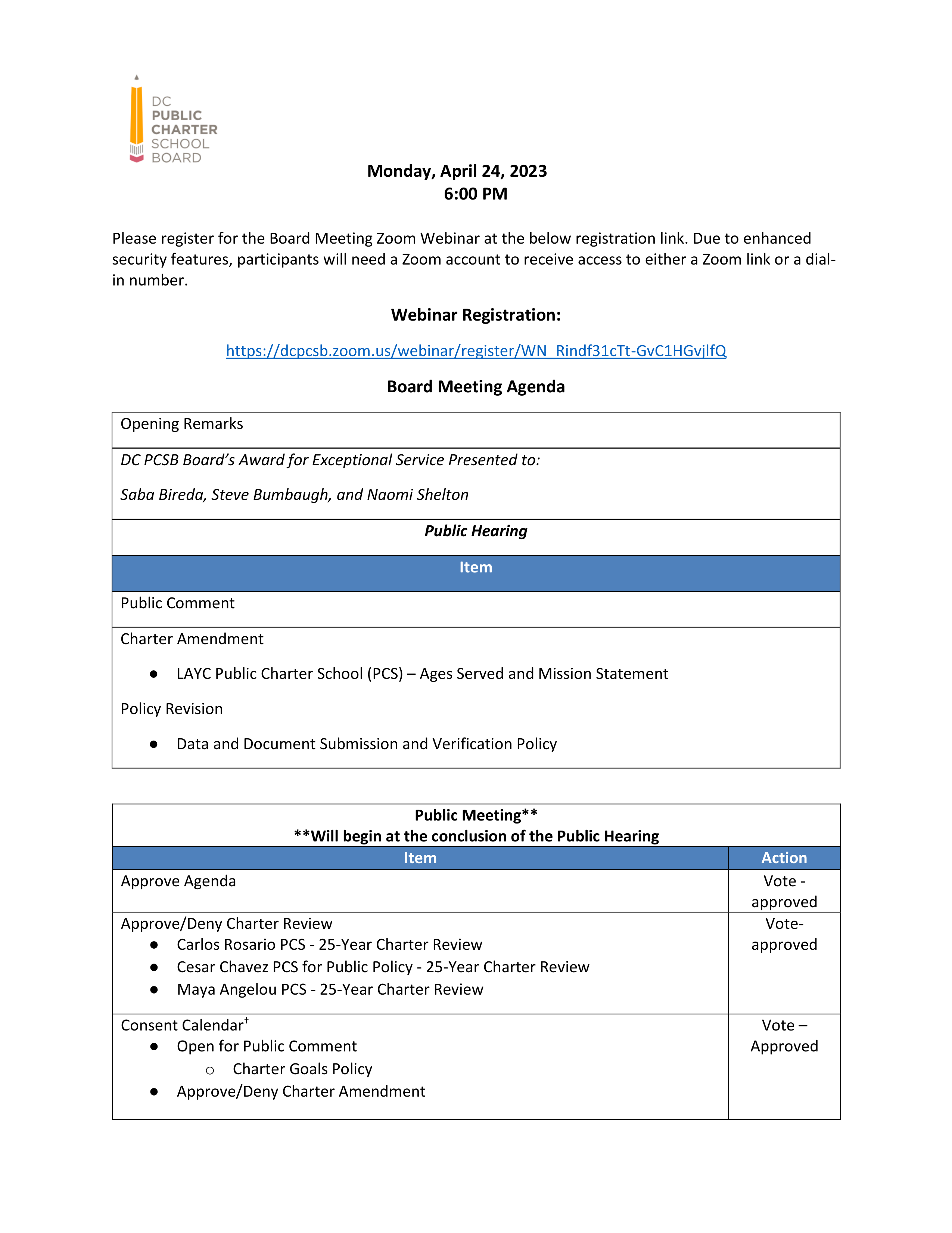 Board Meeting - April 2023 | DC PCSB